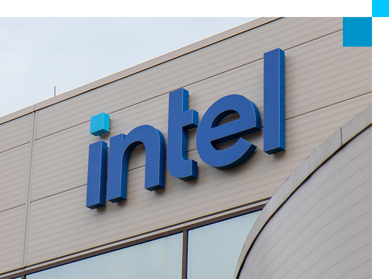Intel logo on the manufacturing facility in Ireland