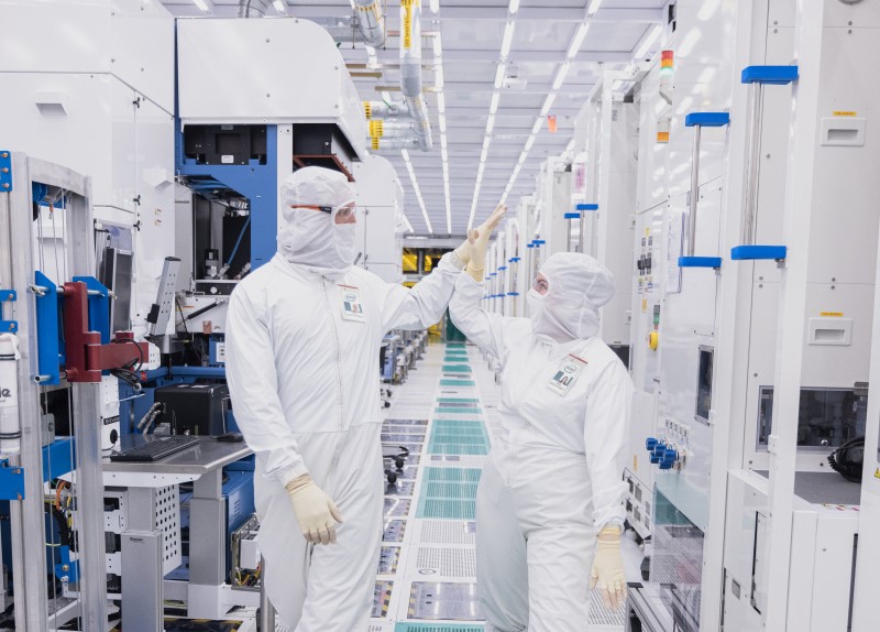 Two employees in a bunny suit